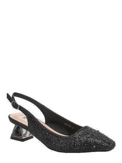 LADY COUTURE Rhinestone Jewel Heel Slingback Pumps - Black