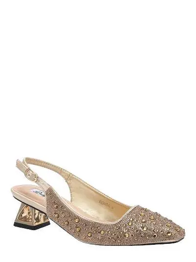 LADY COUTURE Rhinestone Jewel Heel Slingback Pumps - Gold
