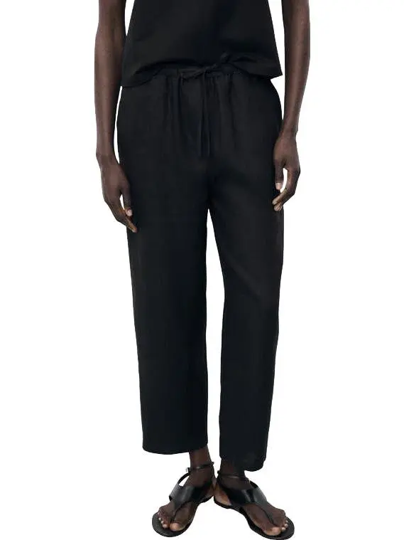 Mango Linen Drawstring Straight-leg Pants - Black