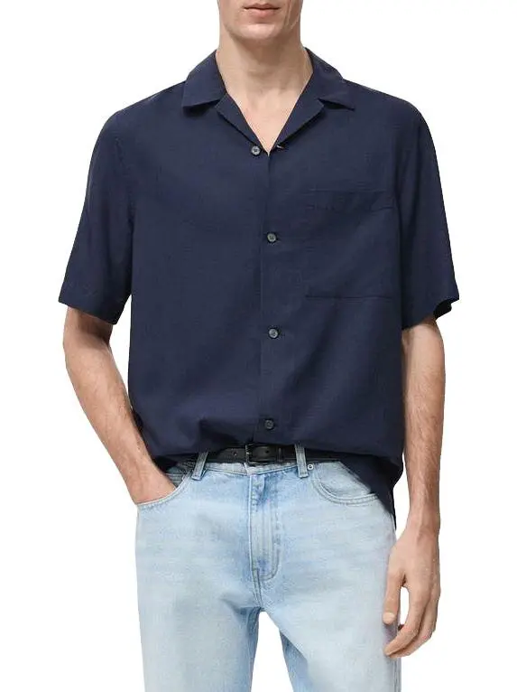 Mango Regular Fit Lyocell Camp Shirt - Dark Navy