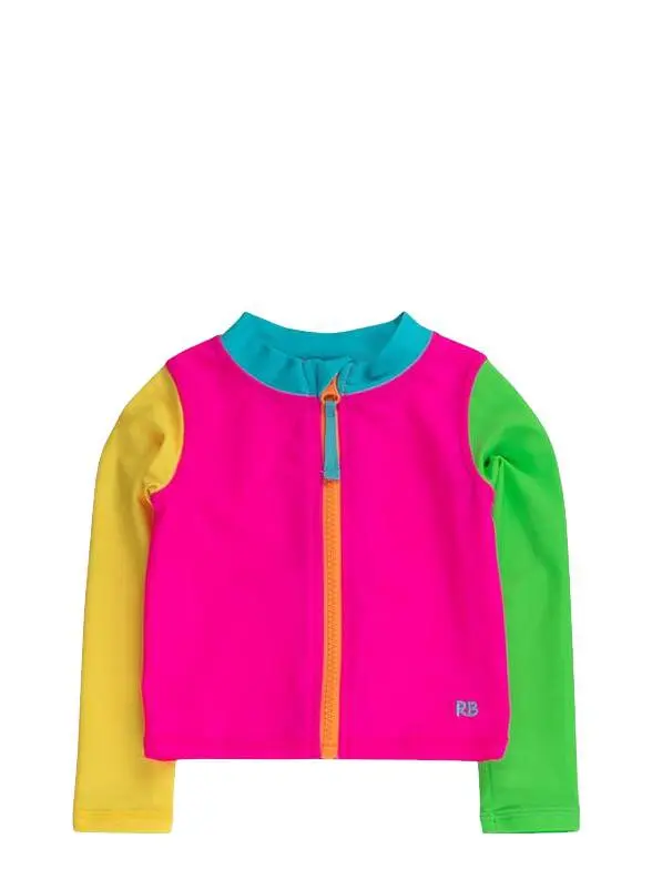 RUGGEDBUTTS Long Sleeve Full Zip Rash Guard - Neon Color Block