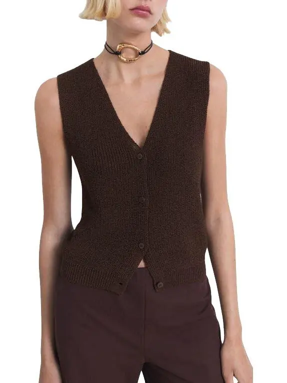 Mango Open Knit Sweater Vest - Chocolate