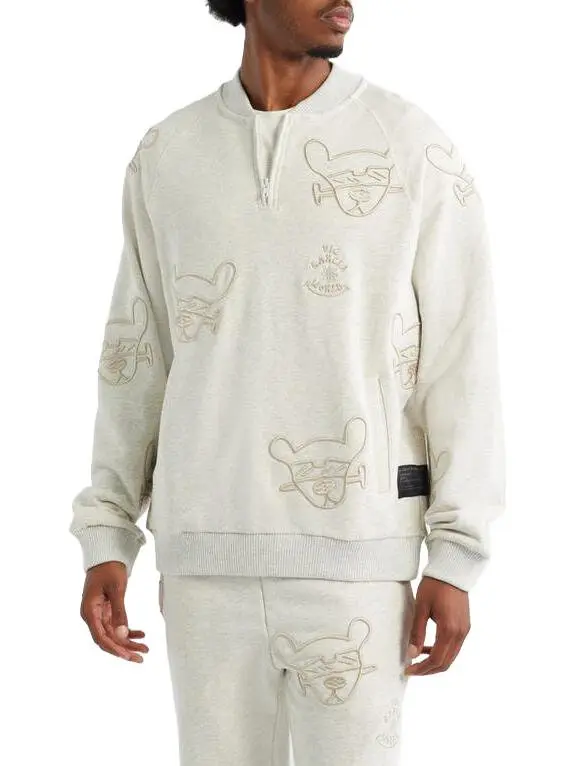 VIC GARCIA WORLD Chopped & Screwed Quarter Zip Pullover - Heather Oatmeal