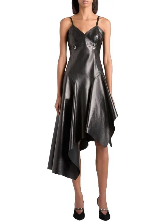 Alexander McQueen Asymmetric Draped Leather Dress - Black