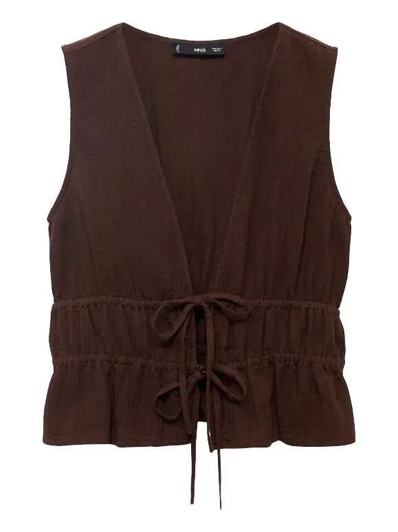 Mango Tie-front Cotton Gauze Top - Chocolate
