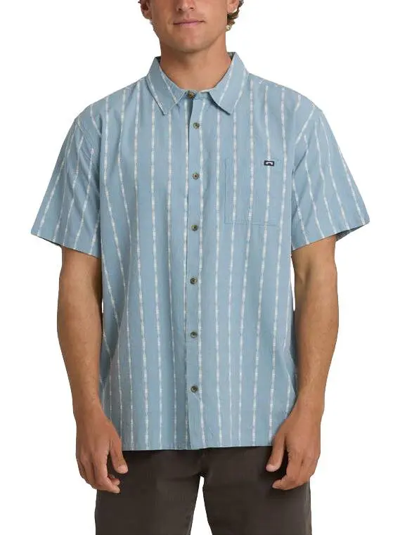 BILLABONG Sundays Stripe Jacquard Short Sleeve Cotton Button-up Shirt - Blue Fog
