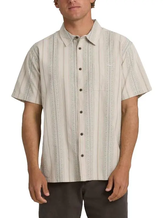 BILLABONG Sundays Stripe Jacquard Short Sleeve Cotton Button-up Shirt - Oatmeal