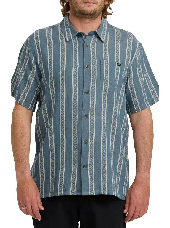 BILLABONG Sundays Stripe Jacquard Short Sleeve Cotton Button-up Shirt - Rustic Blue