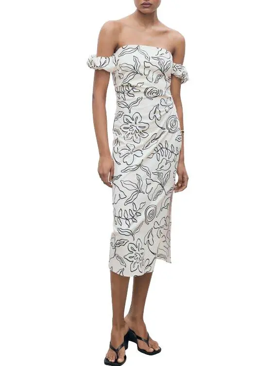 Mango Floral Strapless Sheath - Off White