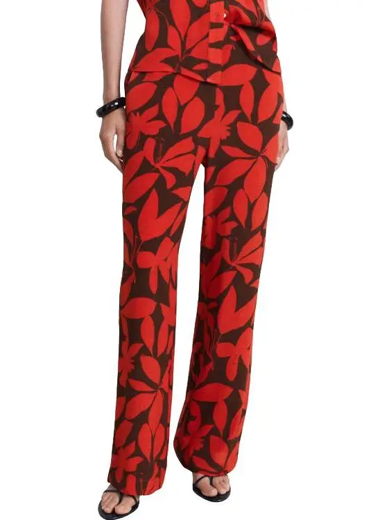 Mango Flowy Print Straight Leg Pants - Red