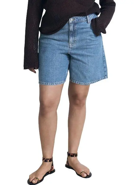 Mango High-waisted Denim Bermuda Shorts - Medium Blue