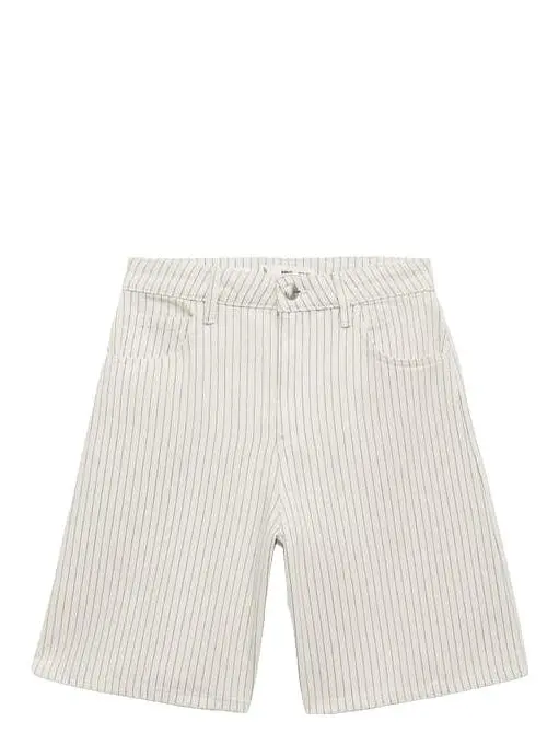 Mango High-waisted Denim Bermuda Shorts - Off White