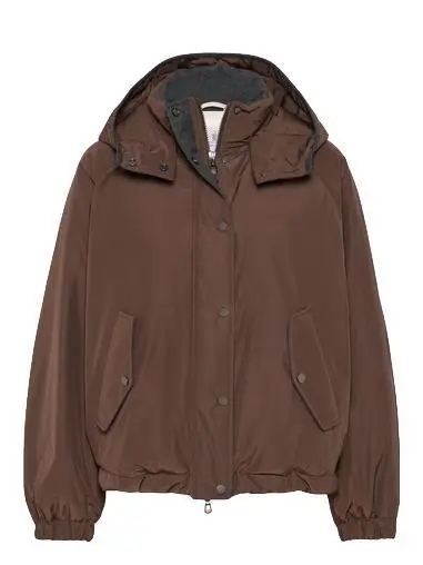 Brunello Cucinelli Crop Down Jacket With Monili - Pine Cone Brown