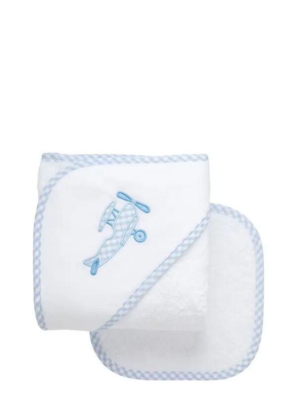 3 MARTHAS Applique Hooded Towel & Washcloth Set - Airplane