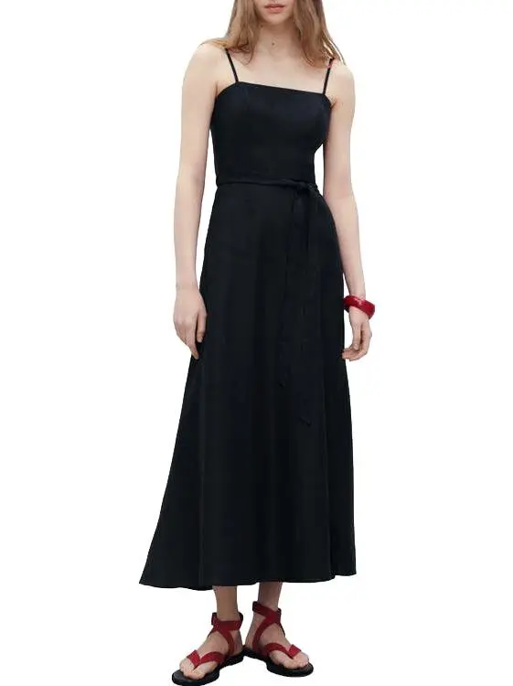 Mango Linen Sundress With Bow - Black