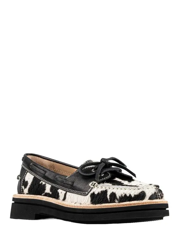 DONALD PLINER Lillith Boat Shoe - Bone/black Print Calf Hair