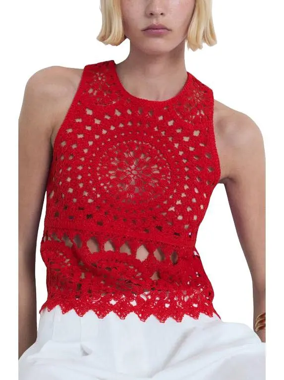Mango Crochet Tank - Red