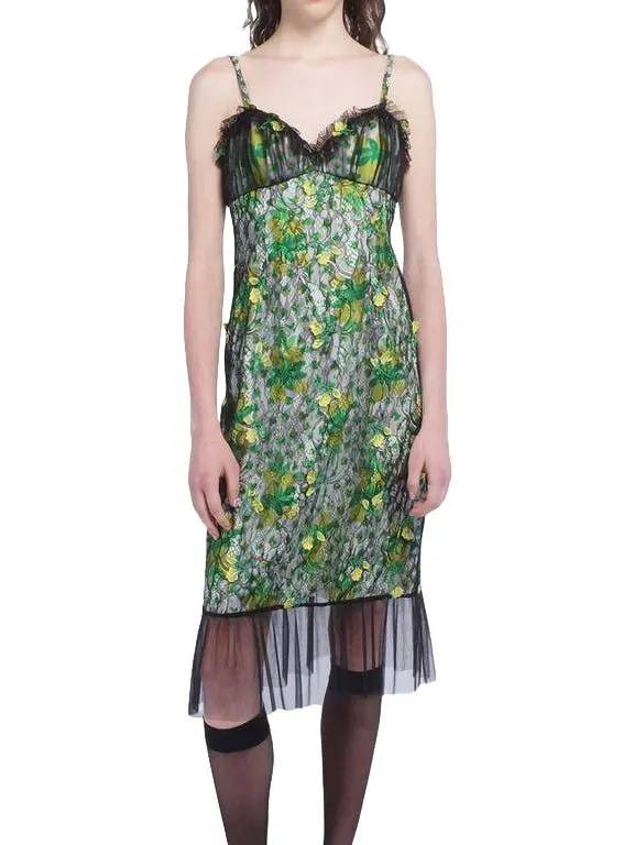 Anna Sui Rosebuds And Lace Combo Slip Dress - Black Multi