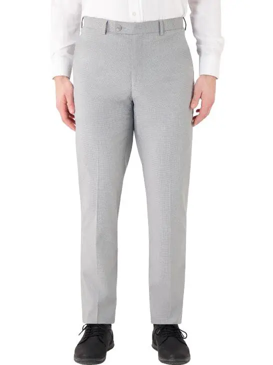 VICTOR EMMANUEL Vince Flat Front Small Check Stretch Dress Pants - Light Grey