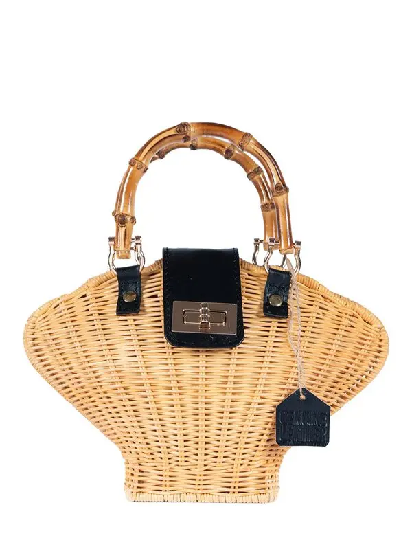 JELAVU Handwoven Rattan Bag With Top Handle - Black
