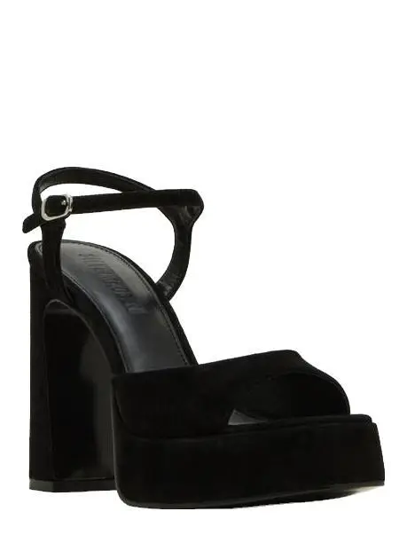 Steve Madden Liandra Ankle Strap Platform Sandal - Black Sued