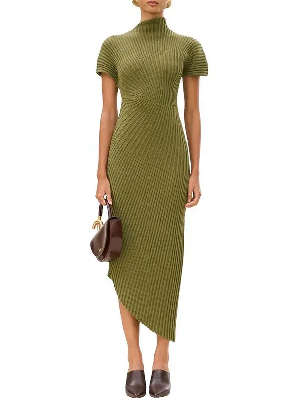 Cult Gaia Chrysta Turtleneck Rib Midi Sweater Dress - Cedar