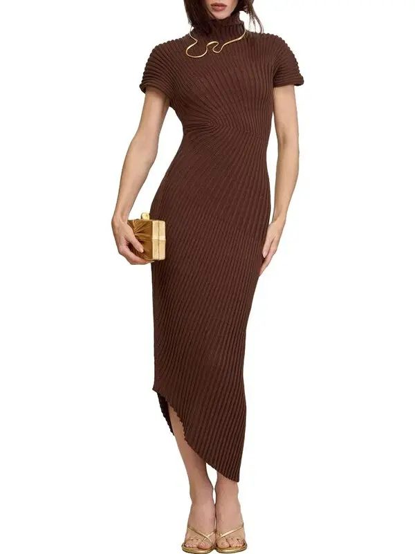 Cult Gaia Chrysta Turtleneck Rib Midi Sweater Dress - Java