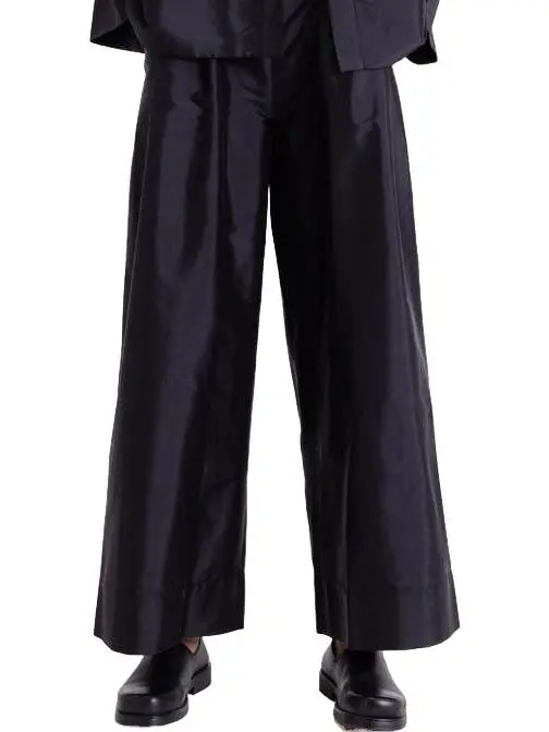 ALAS Wide Pleated Taffeta Pants - Black