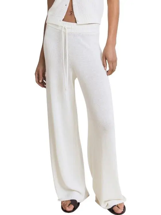 Mango Knit Drawstring Wide Leg Pants - White