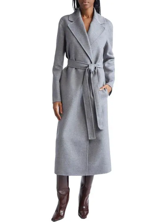 Stella McCartney Belted Double Face Wool Wrap Coat - Light Grey Melange