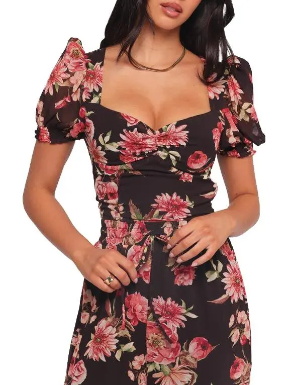 PETAL & PUP Floral Puff Sleeve Top - Black Floral