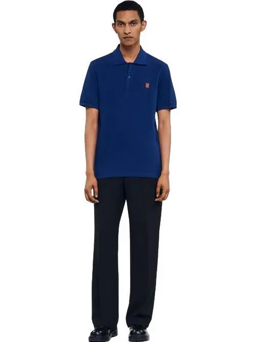 Sandro Polo Shirt With Leather Logo - Navy Blue