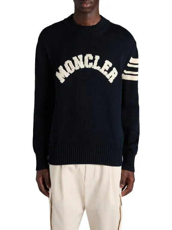 Moncler Logo Embellished Cotton Sweater - Obsidian Blue