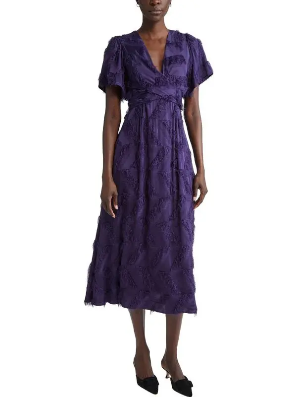 St. John Christy Geometric Fil Coupé Faux Wrap Dress - Deep Purple
