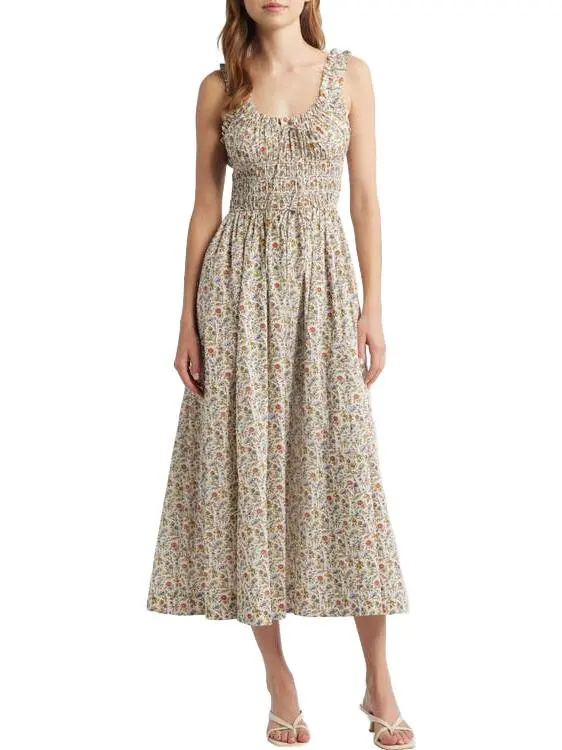 DÔEN Floral Pleated Cotton Voile Maxi Dress - Jardin Du Chateau