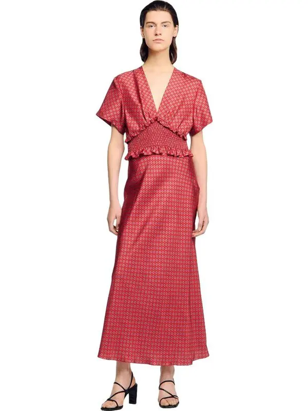 Sandro Scarf Print Maxi Dress - Red /pink