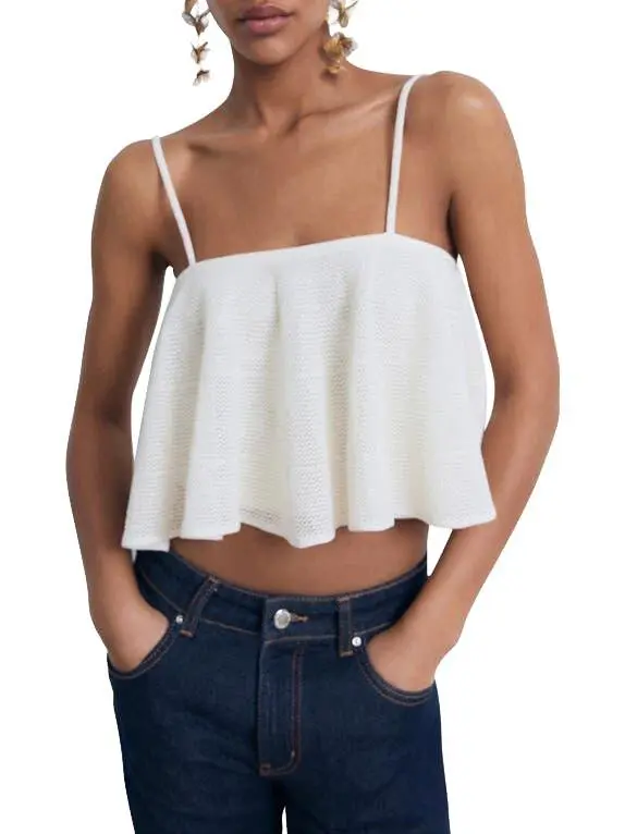 Mango Ruffle Knit Crop Camisole - White