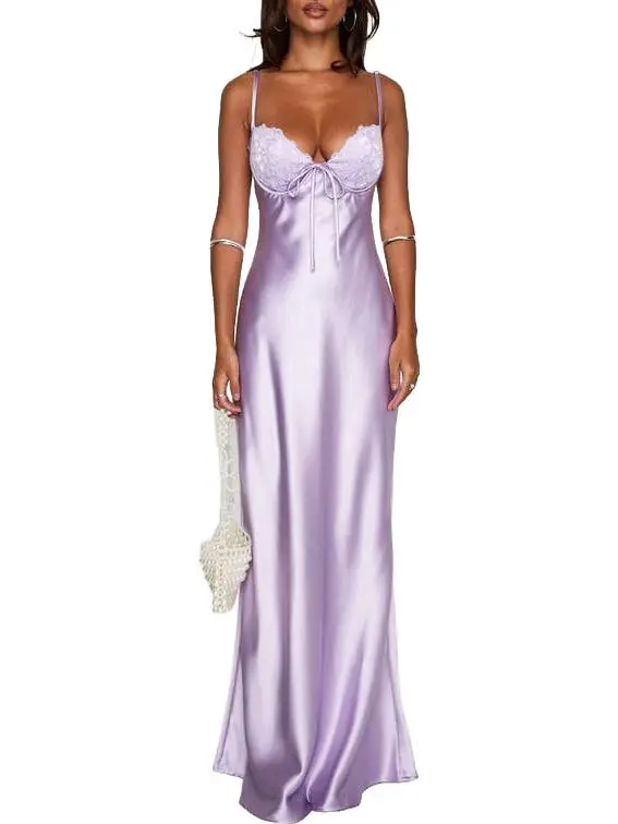 Princess Polly Bias Cut Satin Maxi Dress - Lilac
