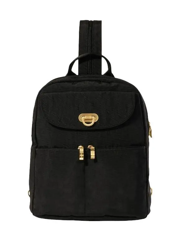 BAGGALLINI Coastal Flip Lock Day Pack - Black With Gold Hardware