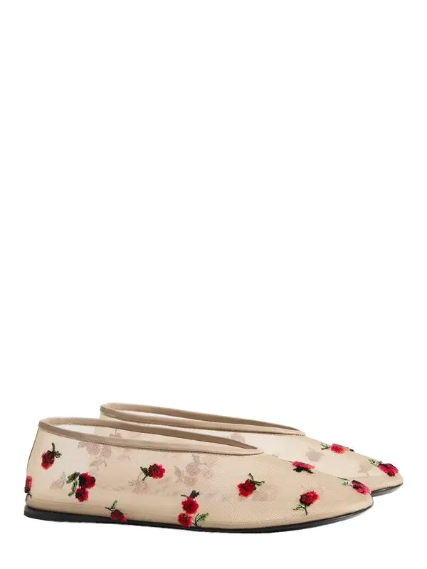 Khaite Marcy Embroidered Mesh Flat - Beige/raspberry