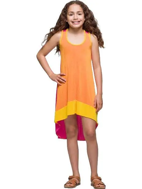 24SEVENKID Sleeveless Colorblock High-low Dress - Orange