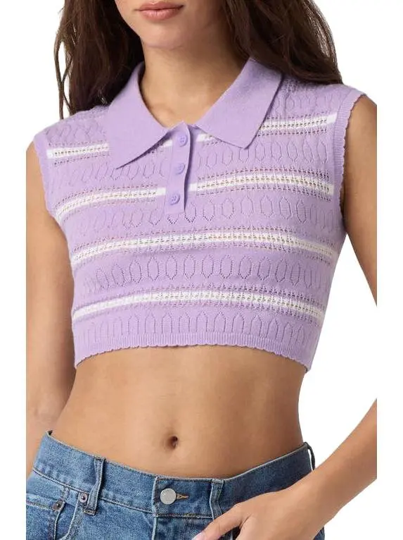 FLORENCE BY MILLS Stripe Pointelle Crop Polo - Lavender Bright White