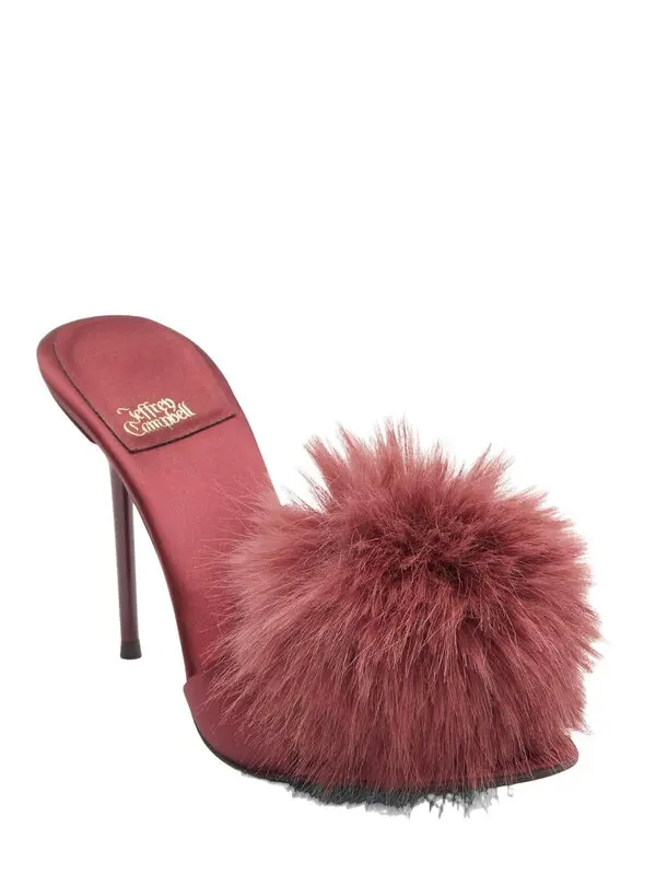 Jeffrey Campbell Faux Fur Pom Slide Sandal - Wine Satin Combo