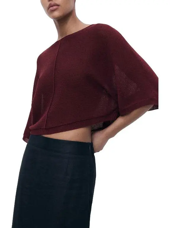 Mango Oversized Fine Knit Cropped Sweater - Burgundy