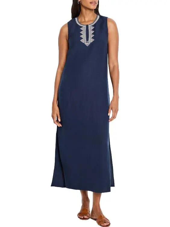 NIC+ZOE Embroidered Linen-blend Sundress - Dark Indigo