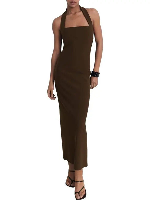 Mango Halter Maxi Dress - Brown