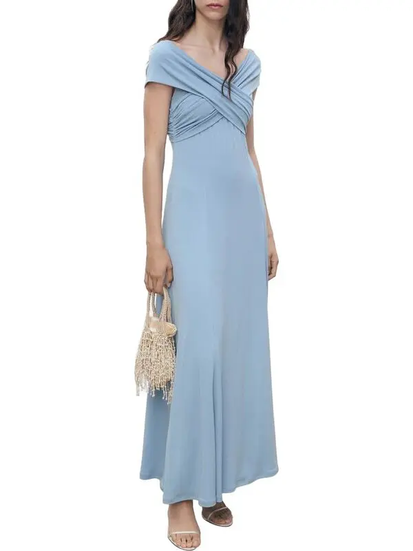 Mango Crossover Neck A-line Gown - Blue