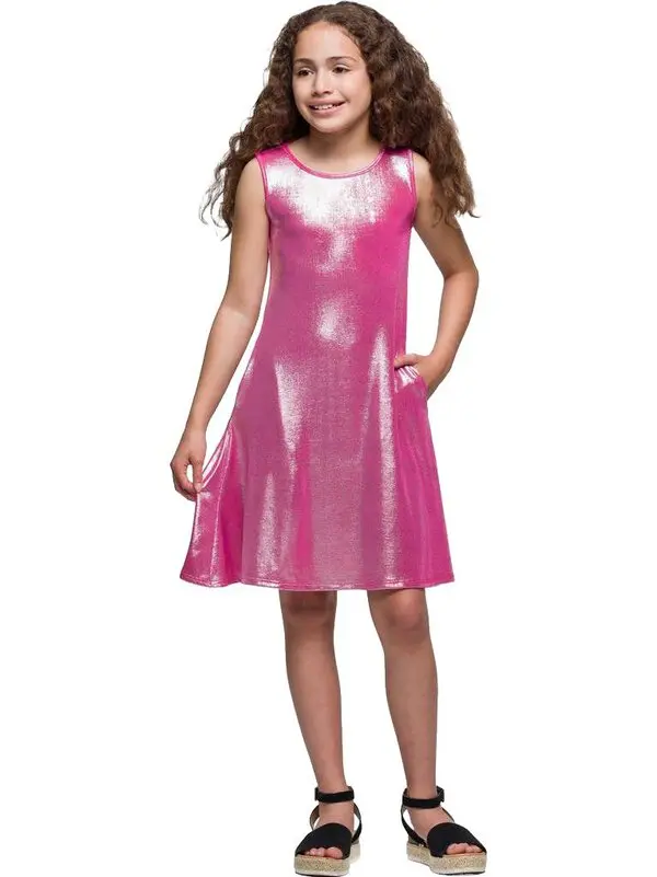 24SEVENKID Girls Shimmery Metallic A-line Dress - Pink Metallic
