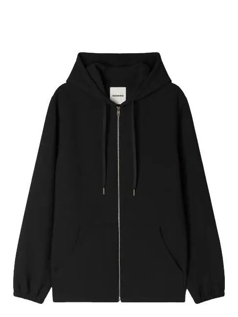 Sandro Hooded Zip-up Shirt Jacket - Black