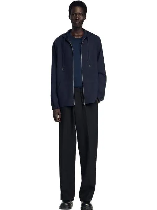 Sandro Hooded Zip-up Shirt Jacket - Navy Blue